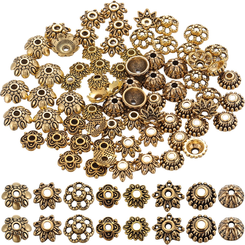240Pcs 8 Styles Tibetan Style Alloy Flower Beads Caps Golden 8~9x2.5 ...