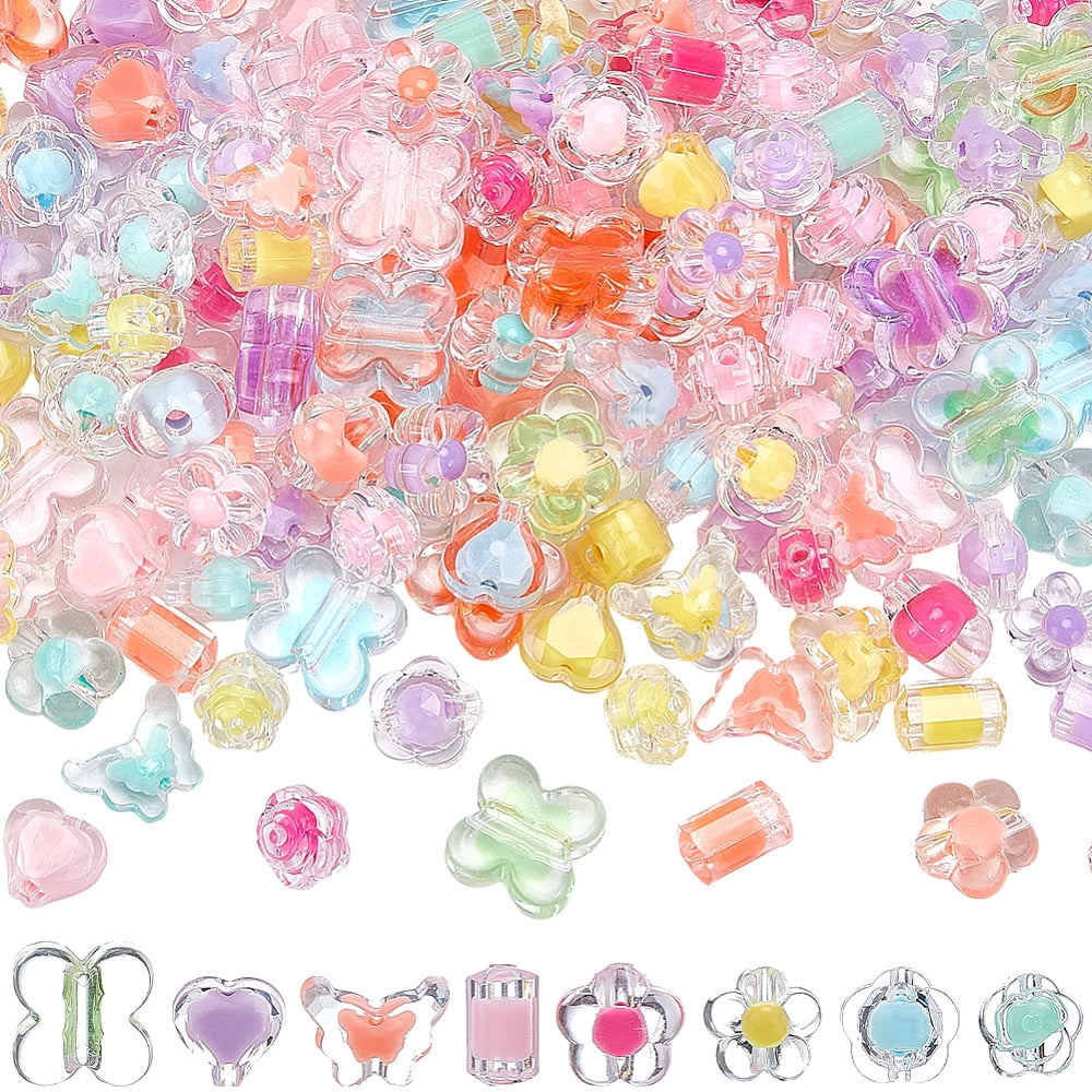 240Pcs 8 Styles Transparent Plastic Beads Bead in Bead Mixed Shapes ...