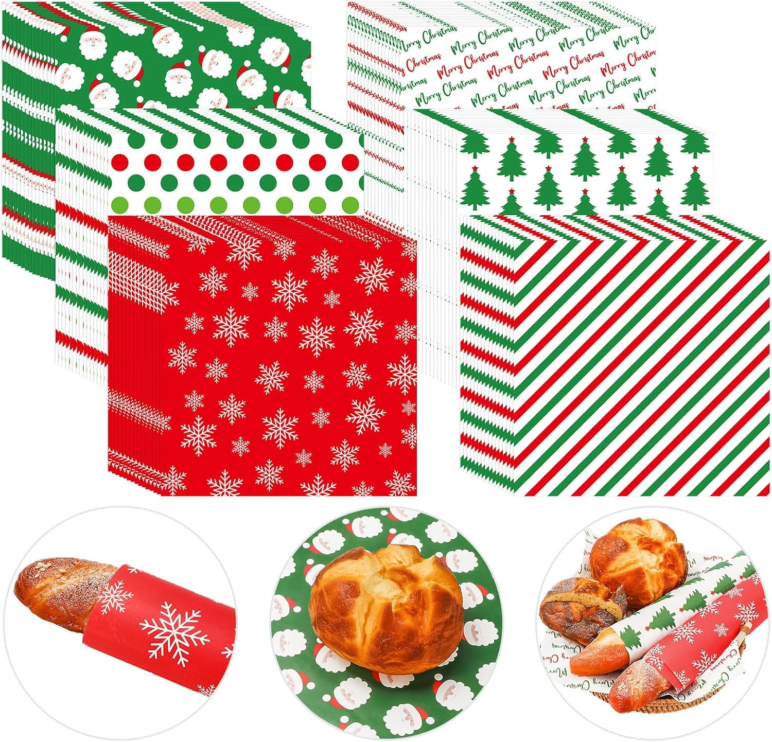 240Pcs Christmas Wax Paper Red Green Deli Paper Tissue Snowflake Santa ...