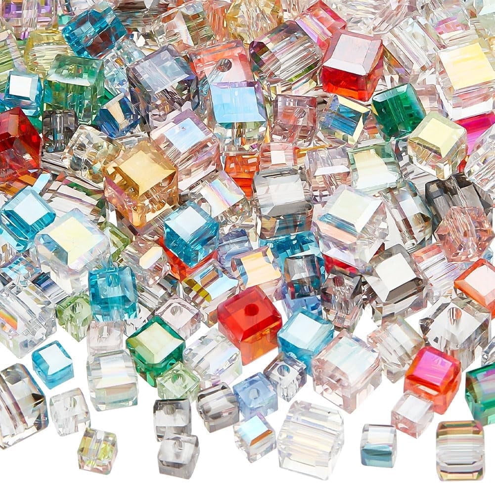 240Pcs Crystal Cube Beads 3 Sizes 4mm 6mm 7mm Clear Square Glass Beads ...
