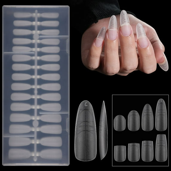 240Pcs Matte Nails Tips With Size Indicators Short Ladder Long Oval ...