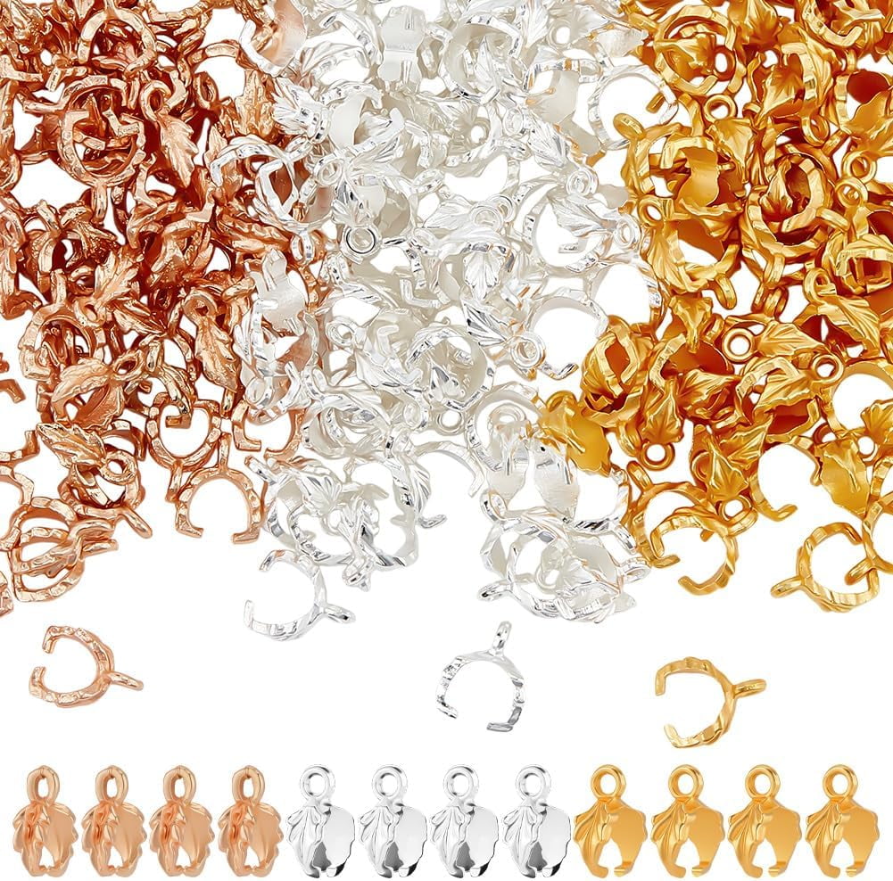 240Pcs Pinch Bail Clip Clasp 3 Color Alloy Leaf Snap on Bail Bead ...