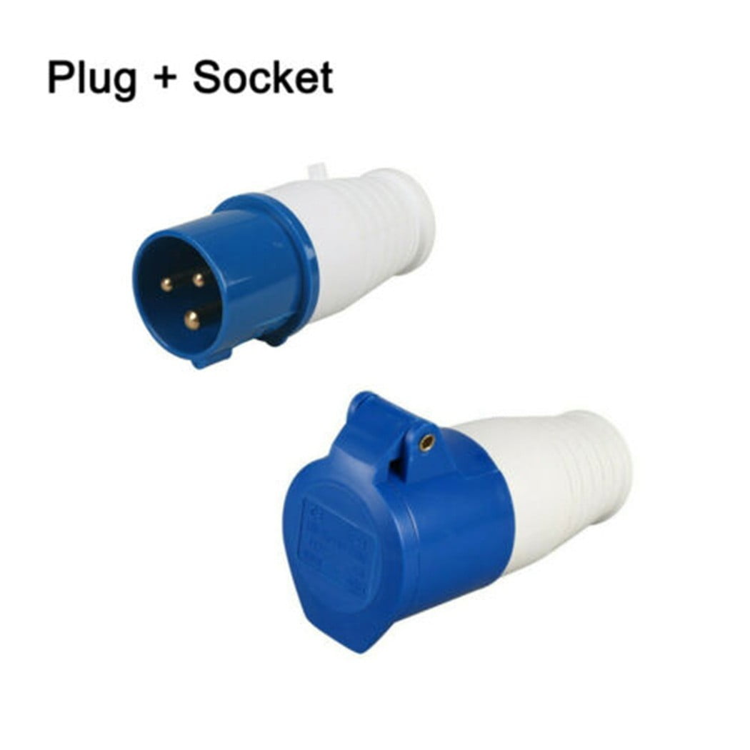 240V 16A 3 PIN BLUE SITE INDUSTRIAL PLUGS & SOCKETS MALE/FEMALE IP44 2P ...