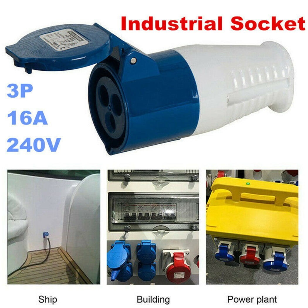 240V 16A 3 PIN BLUE SITE INDUSTRIAL PLUGS & SOCKETS MALE/FEMALE IP44 2P ...
