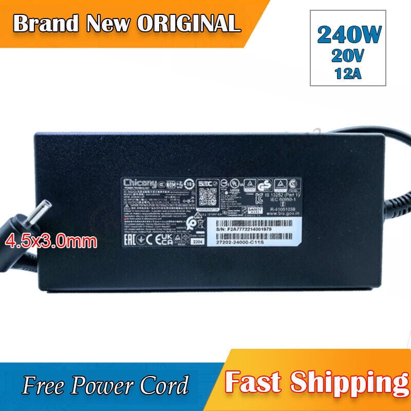 240W 20V 12A MSI Pulse 15 GL76 GL66 Gaming Laptop Charger A20-240P2A 4 ...