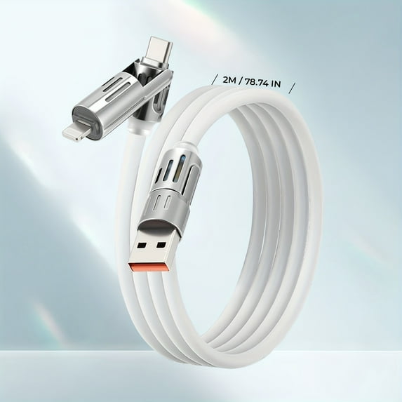 240W 4-in-1 USB-C Fast Charging Cable, Aluminum Alloy Braided Cord for ...