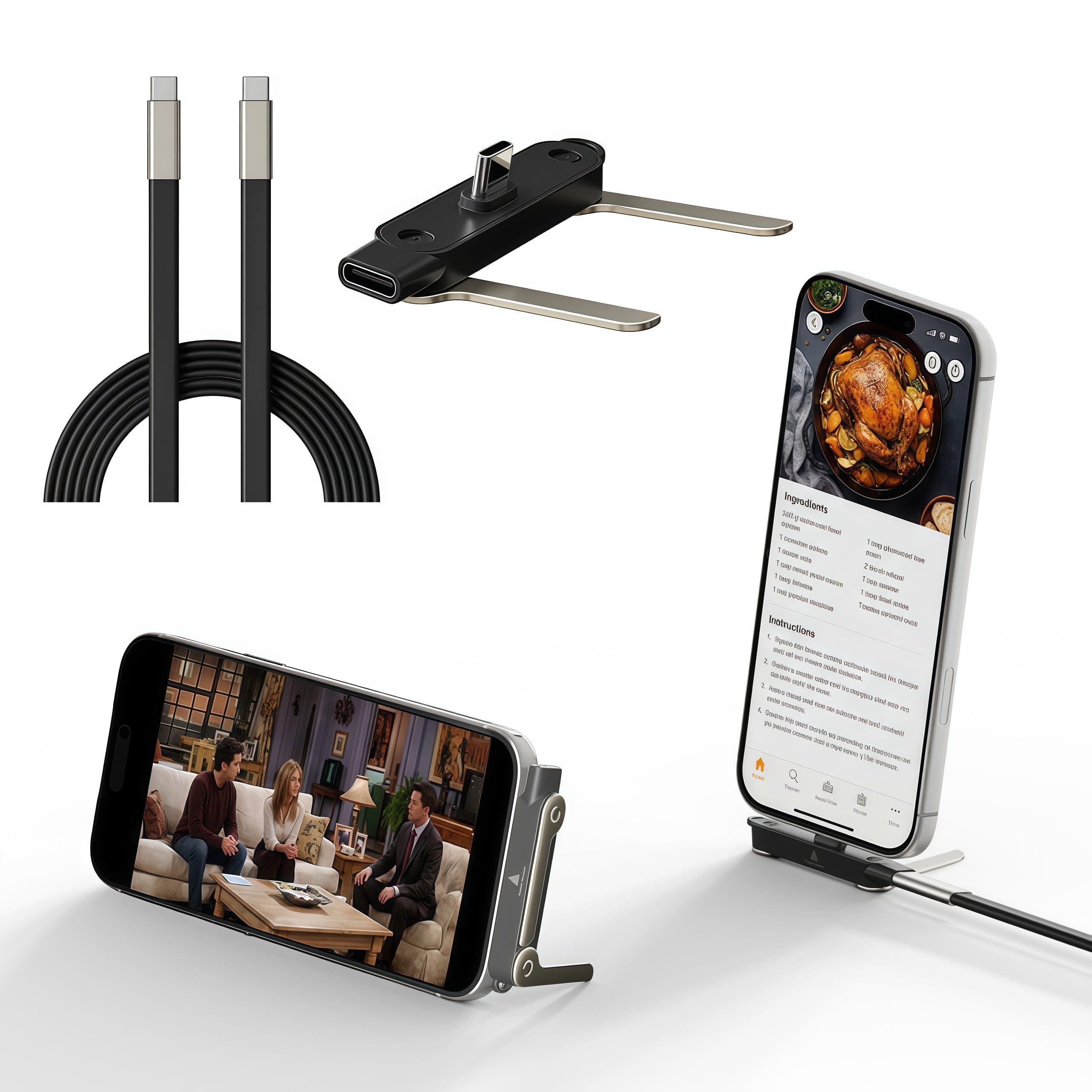 240W Braided Charging Cable for Phone with Detachable Stand - Universal ...
