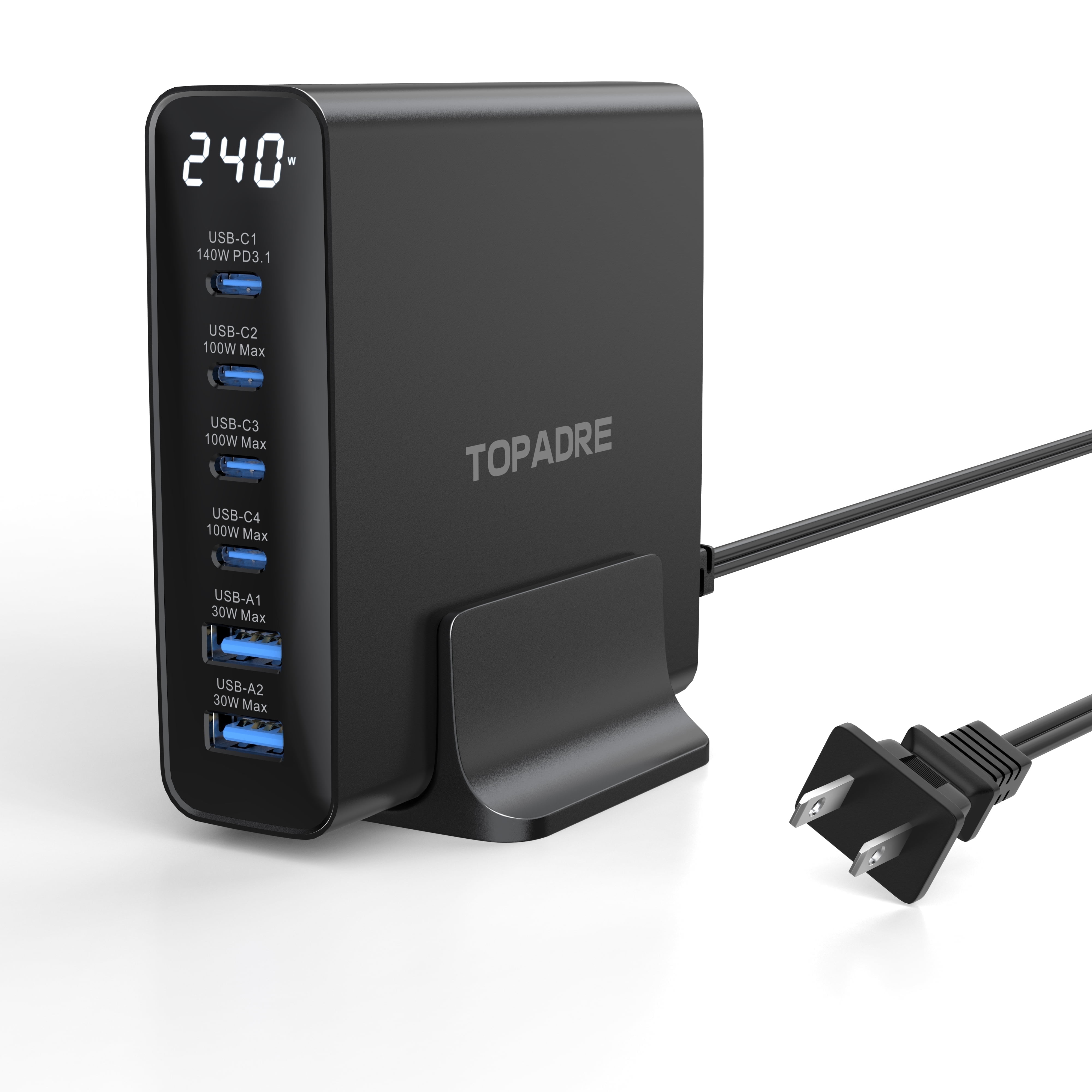 240W GaN 6-Port USB-C Charging Station with LED Display, PD3.1 Fast ...