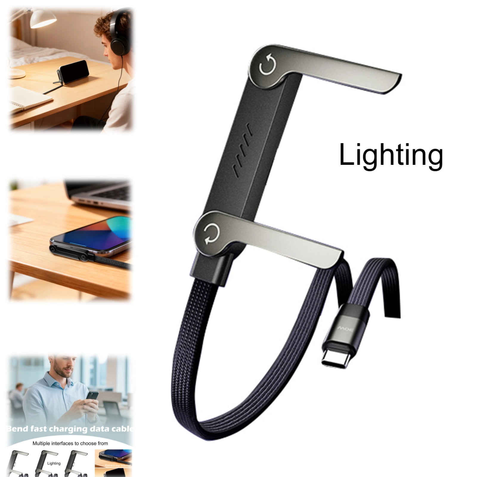240W USB C to USB C Cable Fast Charge Cable with Built-in Phone Stand T ...
