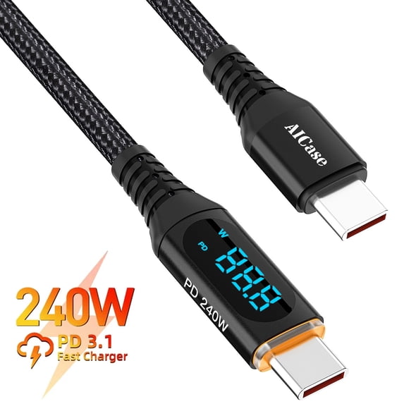 240W USB C to Type C Fast Charger Cable Two-Way Charging Cord with LED ...
