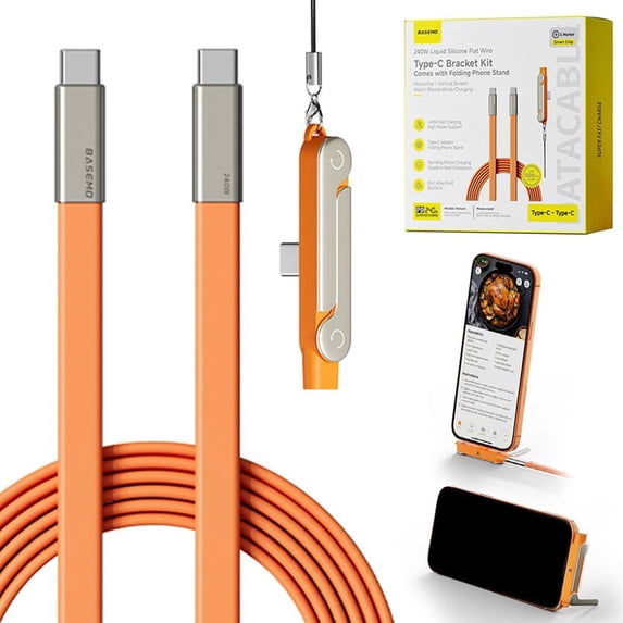 240W USB-C to USB-C Cable Set with 360° Rotating Detachable Stand, Fast ...