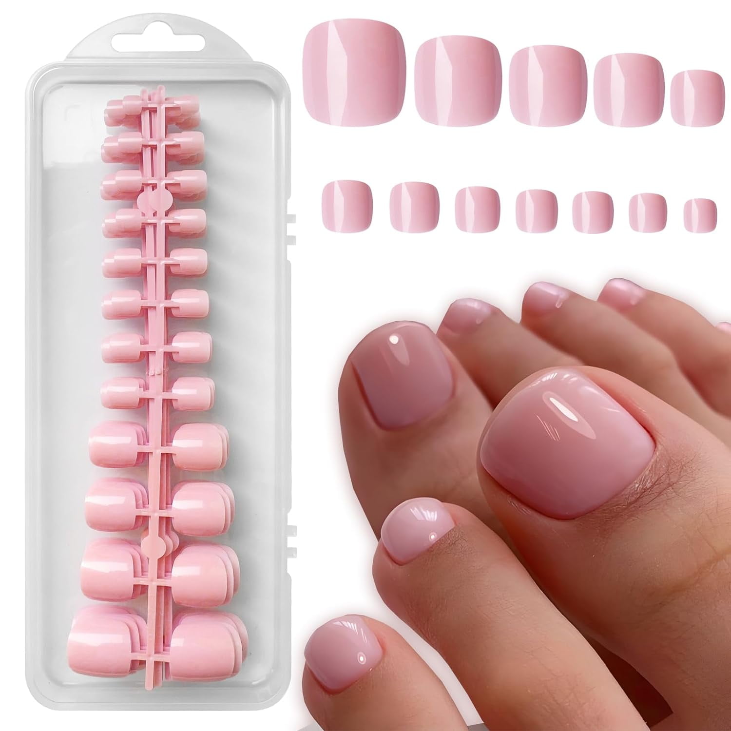 240pc Colored Fake Toe Nails Full Cover Press on Toenails Glossy Short ...