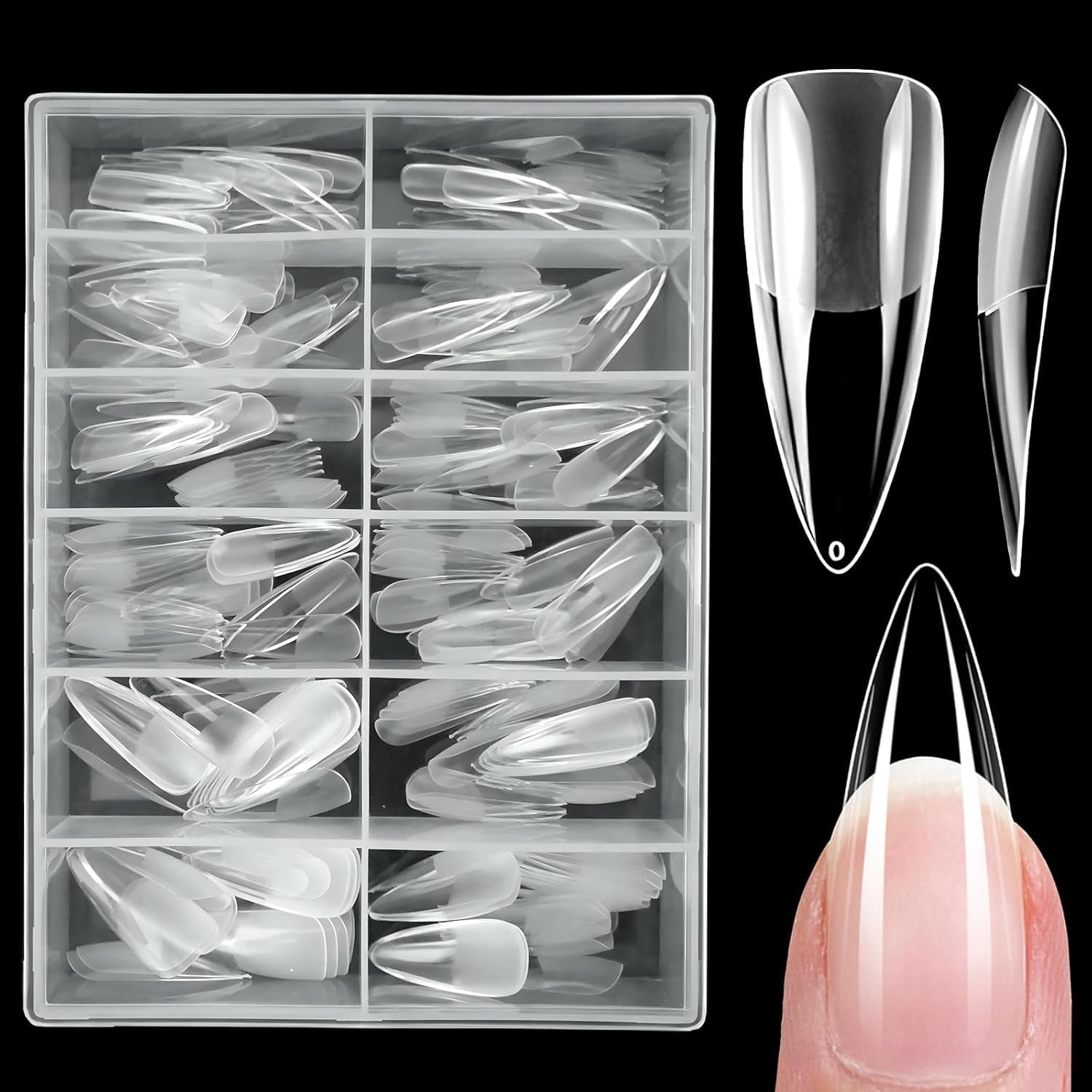 240pc Stiletto Nail Tips Fake Nail Tips Long Press on Nails Clear Gel X ...