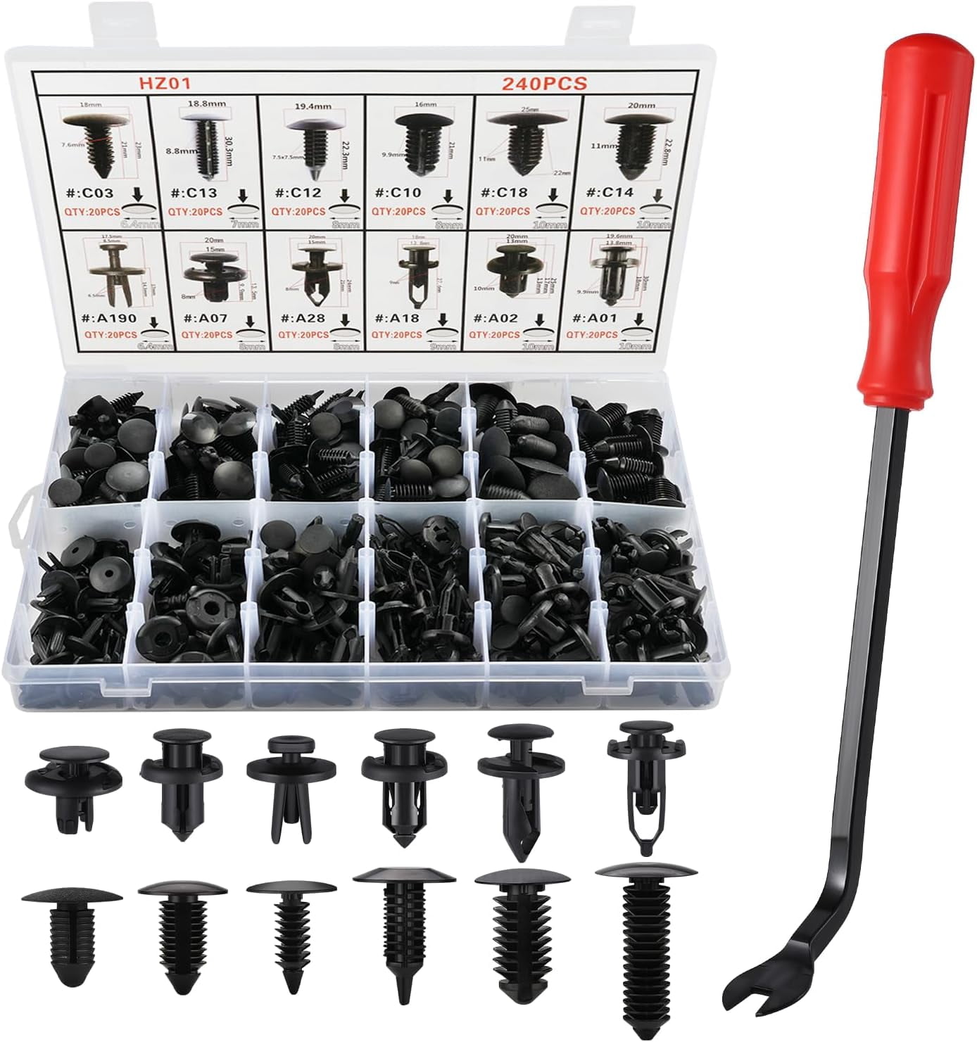 240pc Universal Car Retainer Clips & Fastener Remover Tool Kit, 12 ...