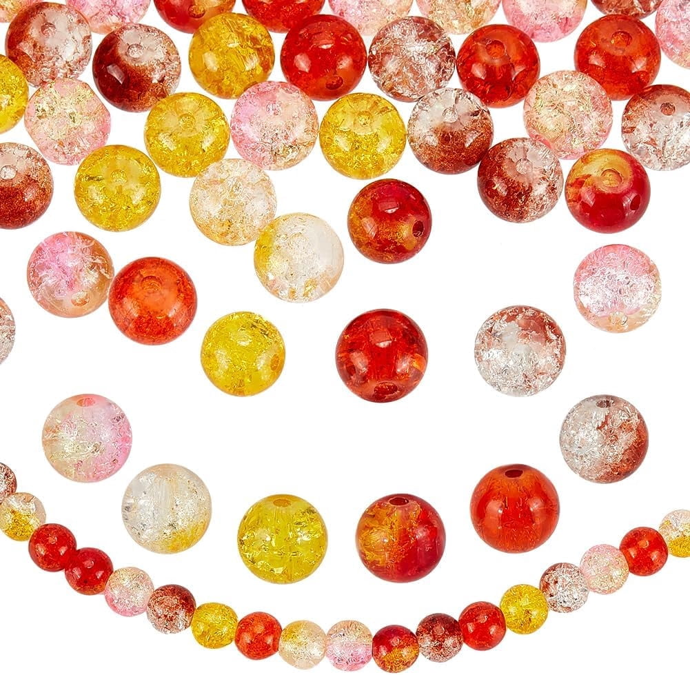 240pcs 8mm Crackle Glass Beads Orange Beads Fall Beads 6 Colors Round ...