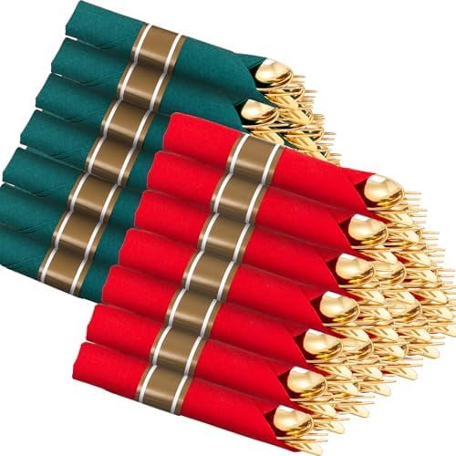 240pcs Christmas Rolled Plastic Silverware,Gold Disposable Silverware ...