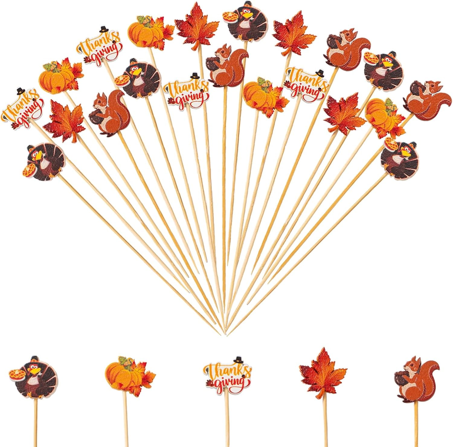 240pcs Fall Cocktail Picks Autumn Theme turkey squirrel pumpkin maple ...