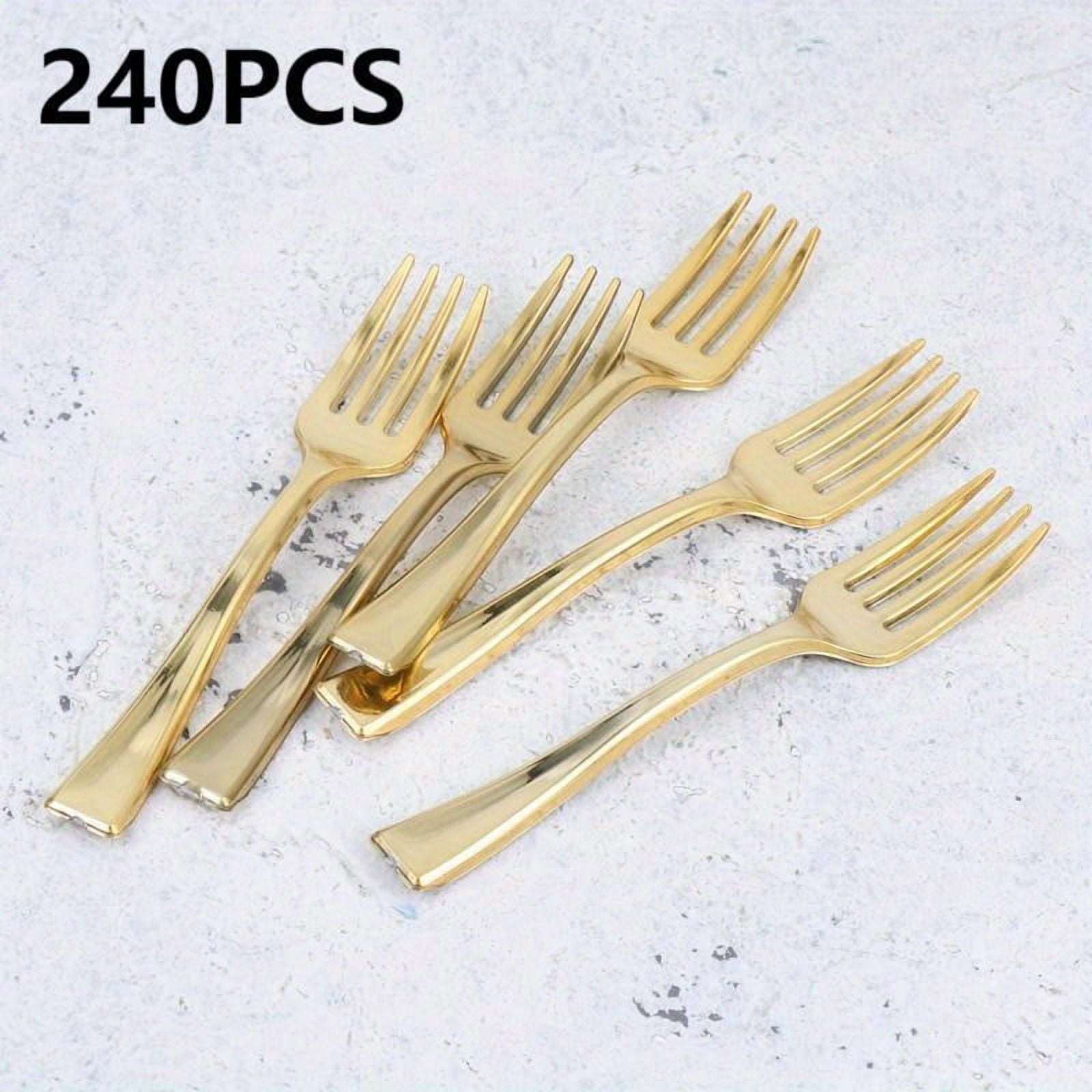 240pcs Mini Gold Plastic Forks, 4 Inch Appetizer Forks, Bulk Gold Forks ...