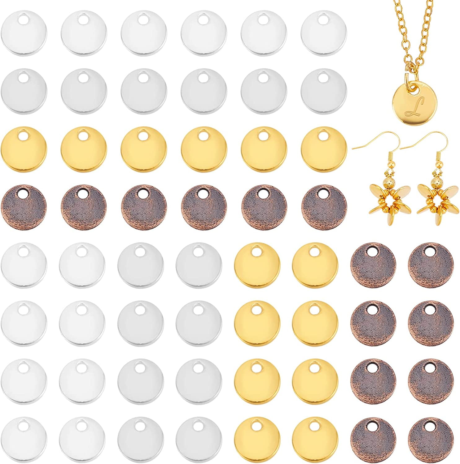 240pcs Mixed Color Tibetan Style Alloy Stamping Blank Tags Pendants ...