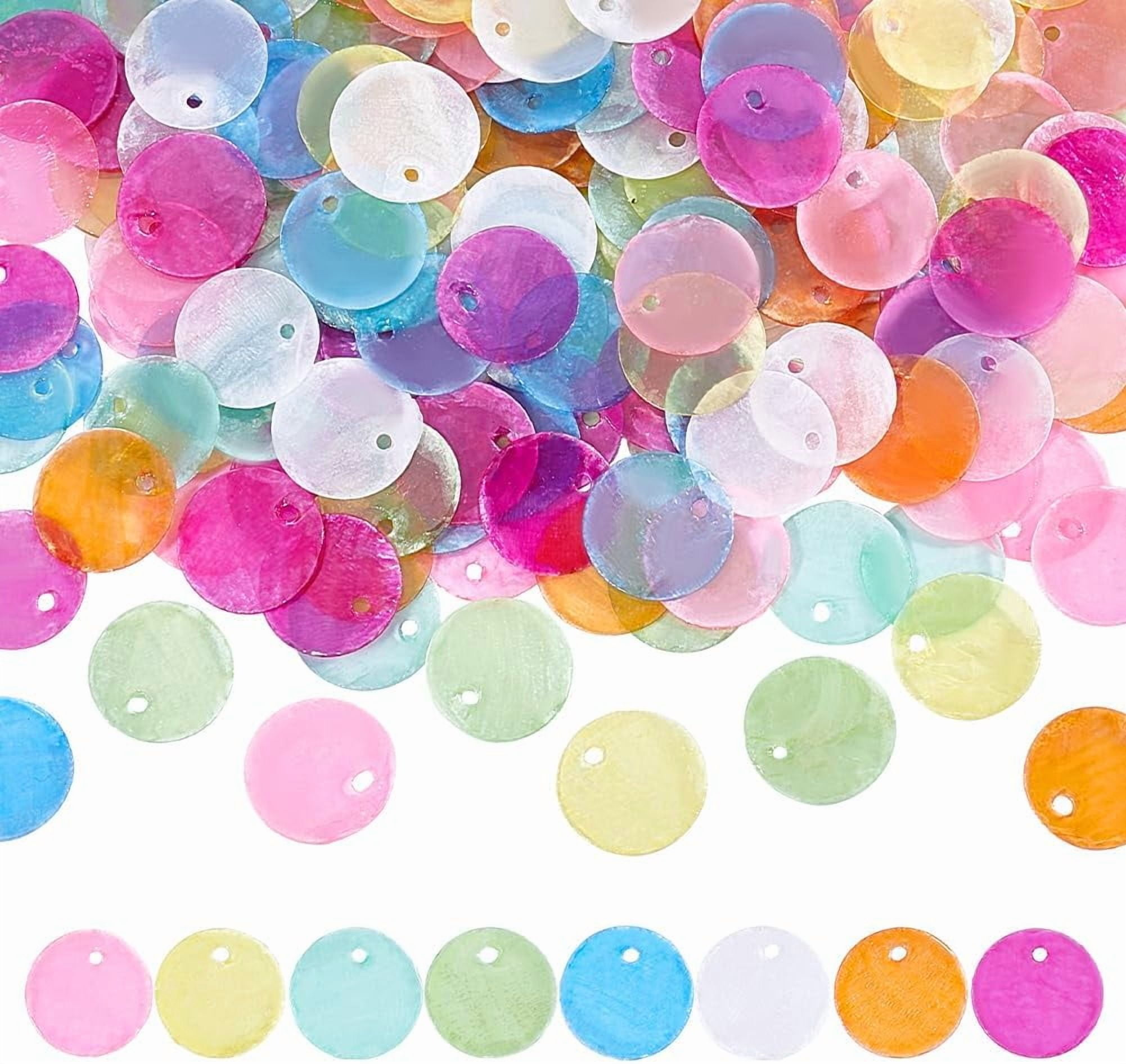 240pcs Shell Connector Charms Colored Capiz Shells with Holes 15mm Flat ...