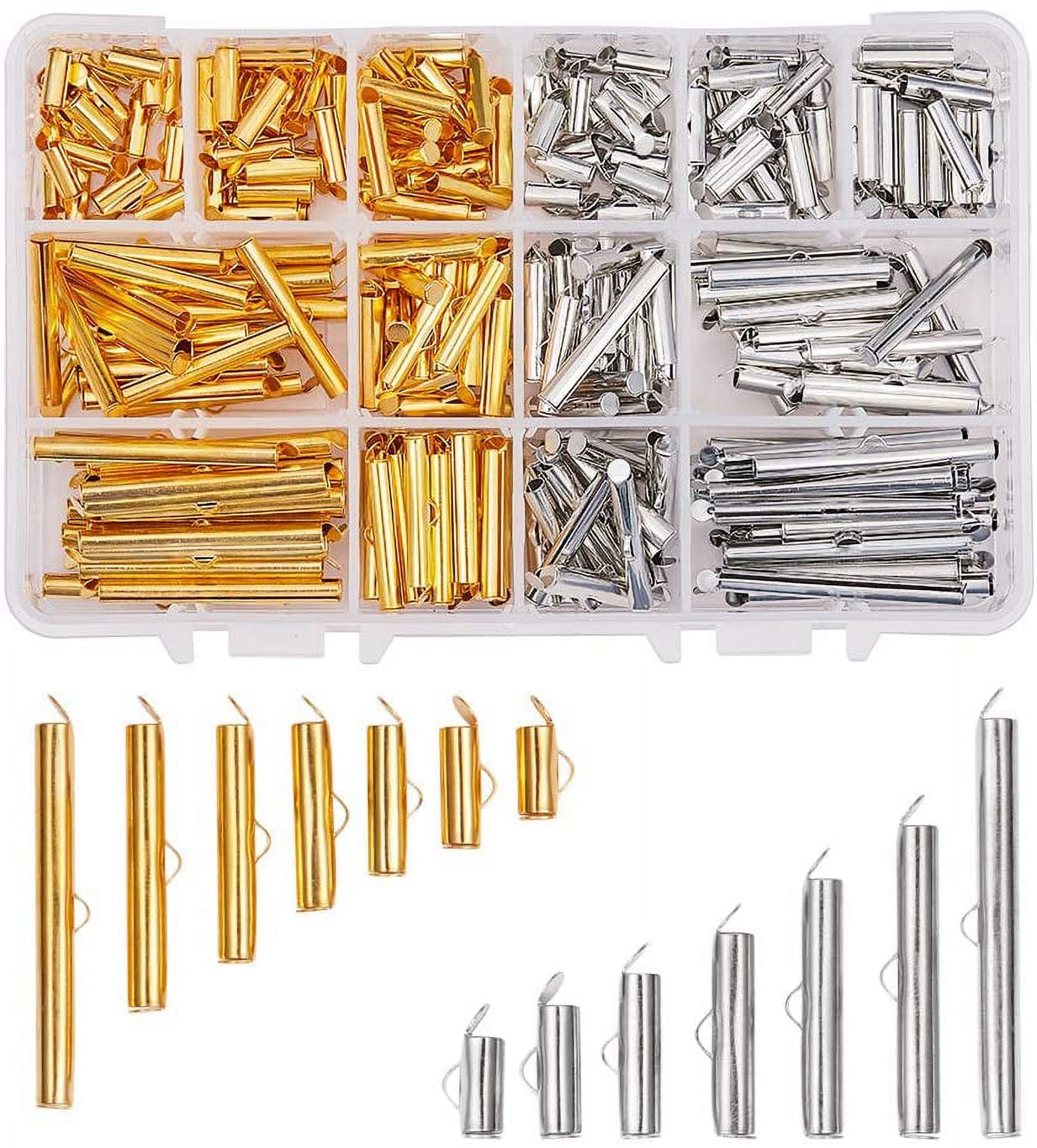 240pcs Slide On End Clasp Tubes Slider End Caps Crimp End Tube Slider ...