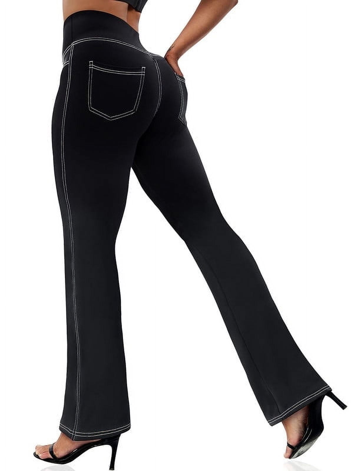 Funidos Women's High-Waisted Flare Pants Stretchy Polyester Spandex ...