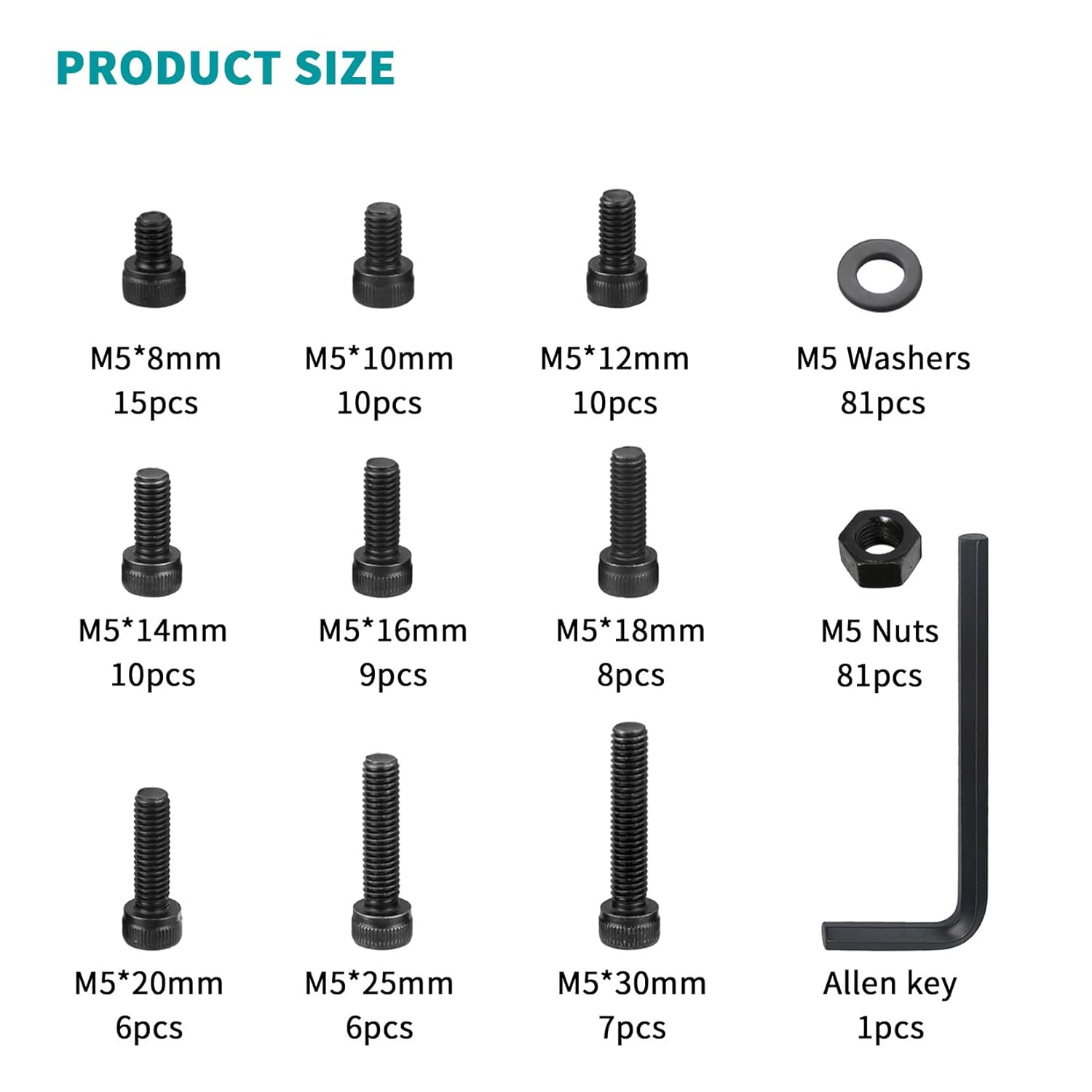 243 Pcs M5 Screws and Nuts, Metric Bolts and Nuts Assortment, Hex ...