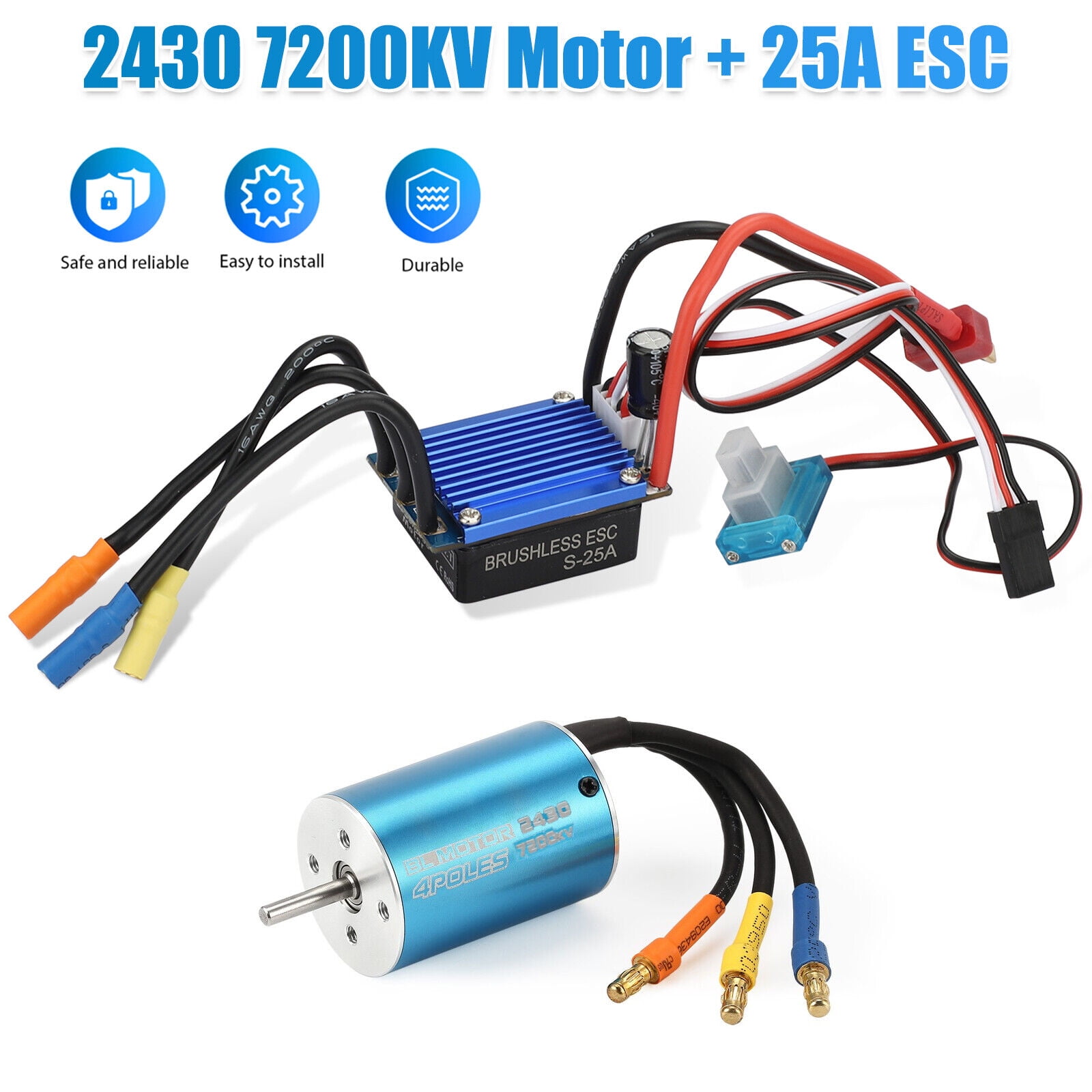 2430 7200KV Waterproof Brushless Motor+ESC Combo Set for 1/18 1/16 RC Car Truck - Walmart.com
