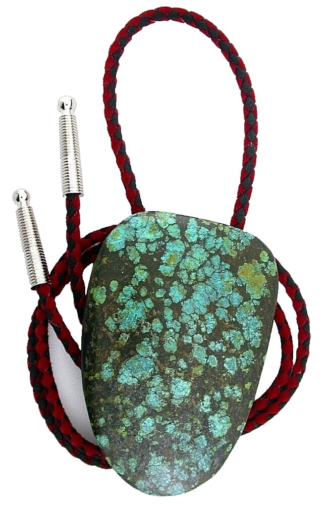244 CARAT BLUE GREEN SPIDERWEB TURQUOISE FREEFORM CAB BOLO TIE B20A36 ...