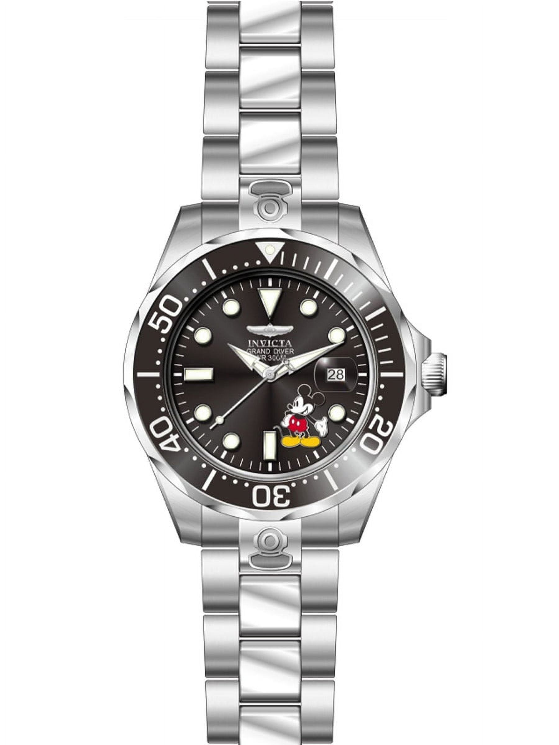 24496 Men's Disney Grand Diver Black Dial Steel Bracelet Automatic Dive ...