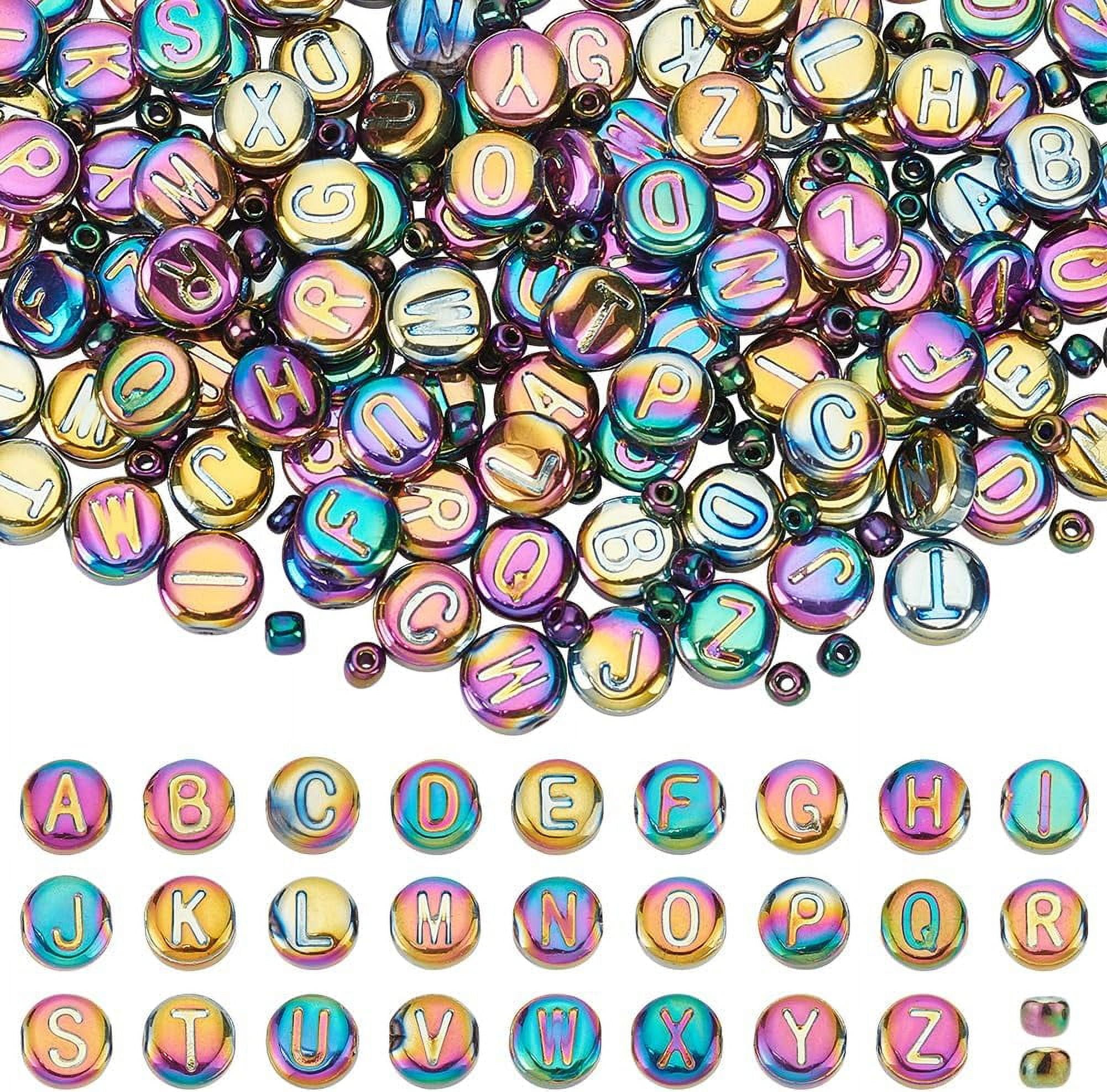 244pcs Glass Letter Beads - 10mm Flat Round Alabet Rondelles Multicolor ...