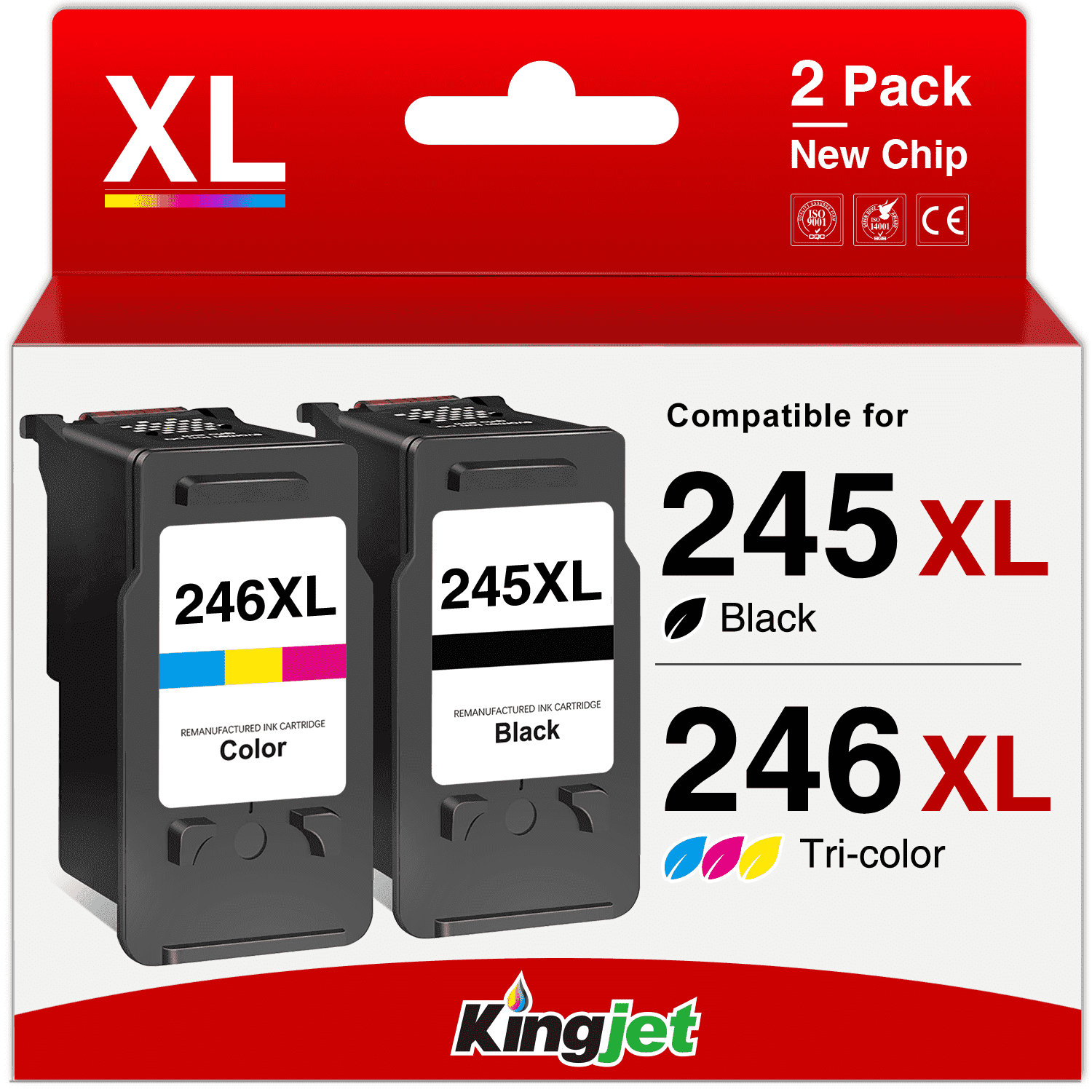 Kingjet 245XL 246XL Ink Cartridges, Black and Tri-Color, Compatible ...