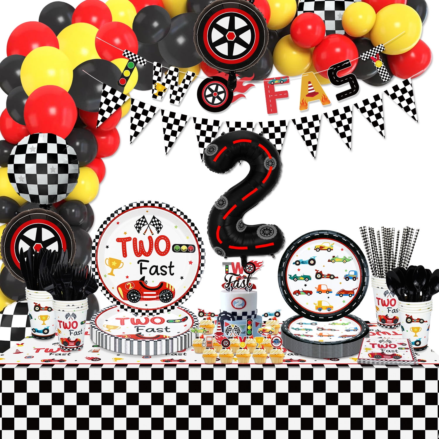 245pcs Two Fast Race Car Birthday Decorations - Racing Car Balloons ...