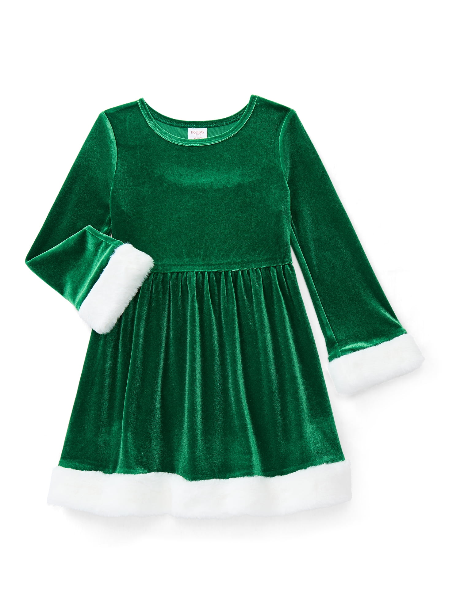 Holiday Time Girls Santa Velour Dress with Long Sleeves, Sizes 4-18 ...