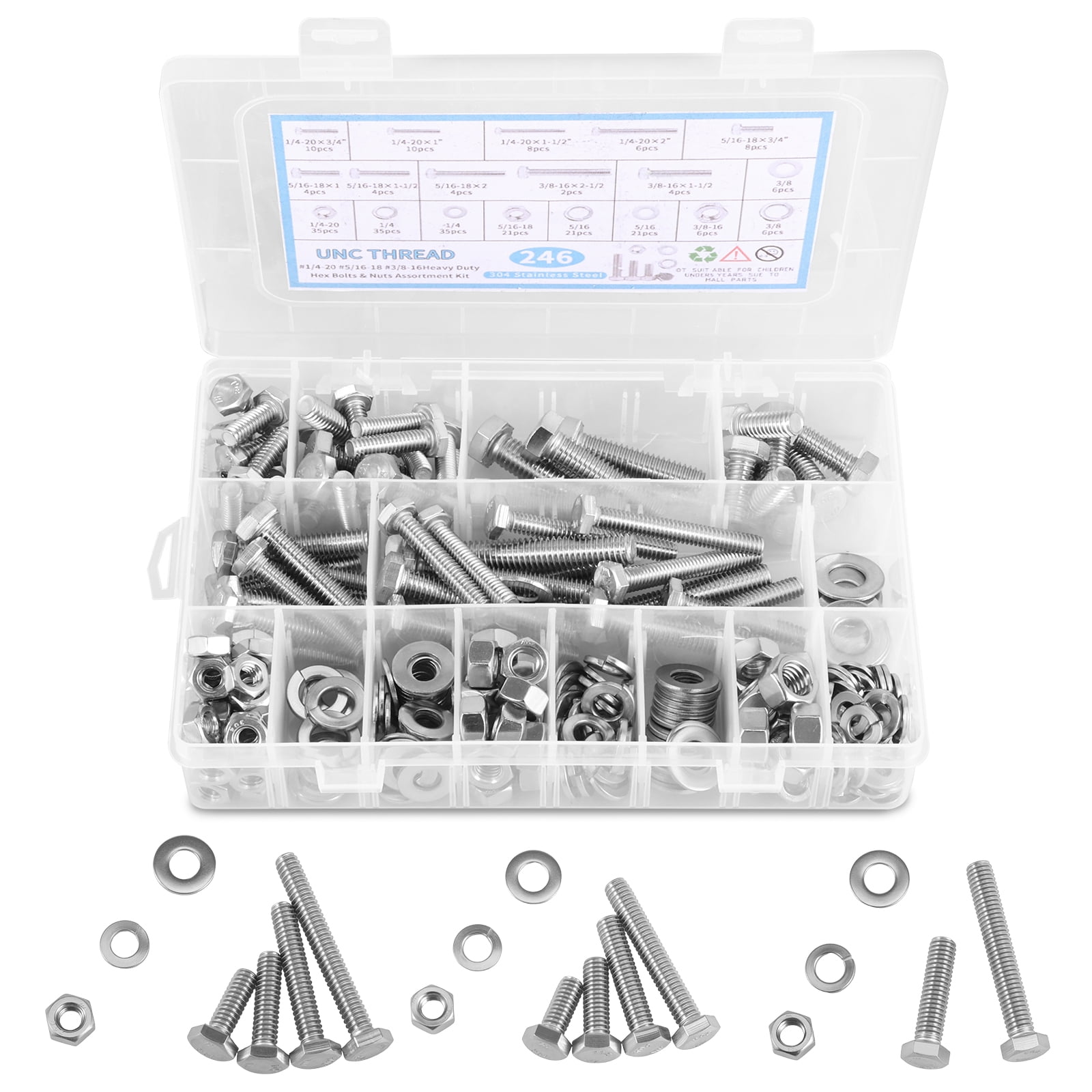 246PCS Stainless Steel Bolt and Nut Kit for Home Repair Assortment Set ...