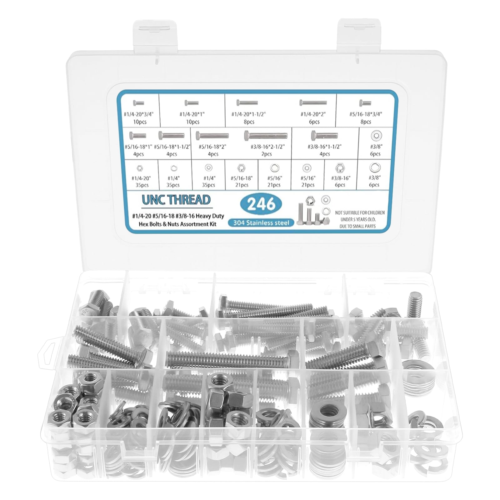 246Pcs Hex Head Nuts and Bolts Assortment Kit Stainless Steel Bolts and ...