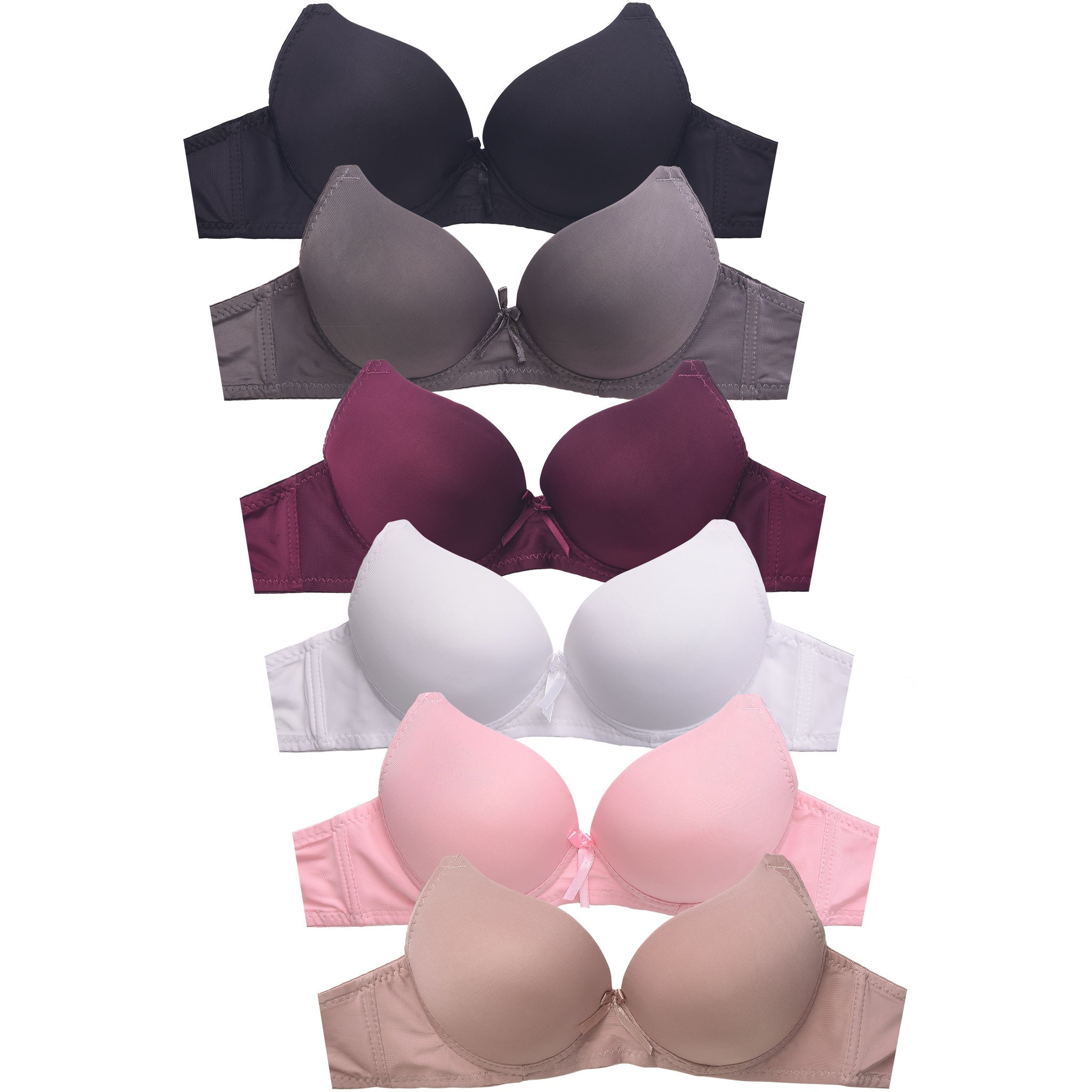 247 Frenzy Women's Essentials Sofra PACK OF 6 Full Coverage Solid Underwire Push Up Bras ...