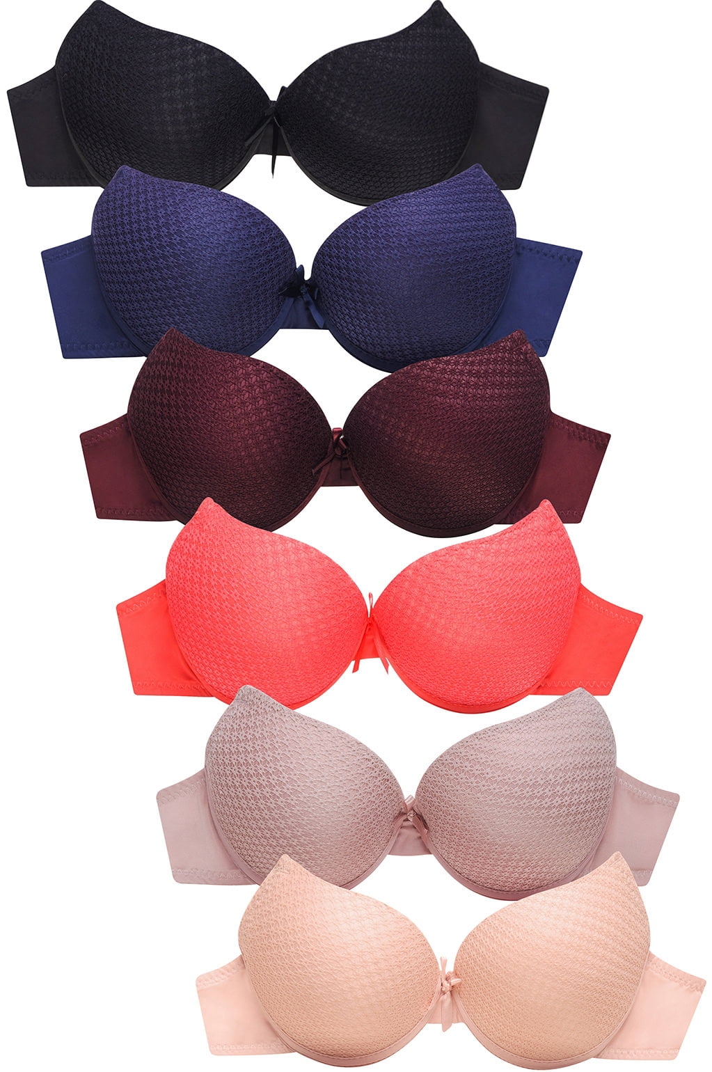 247 Frenzy Women's Essentials Mamia PACK OF 6 Demi Cup Lace Accent Push ...