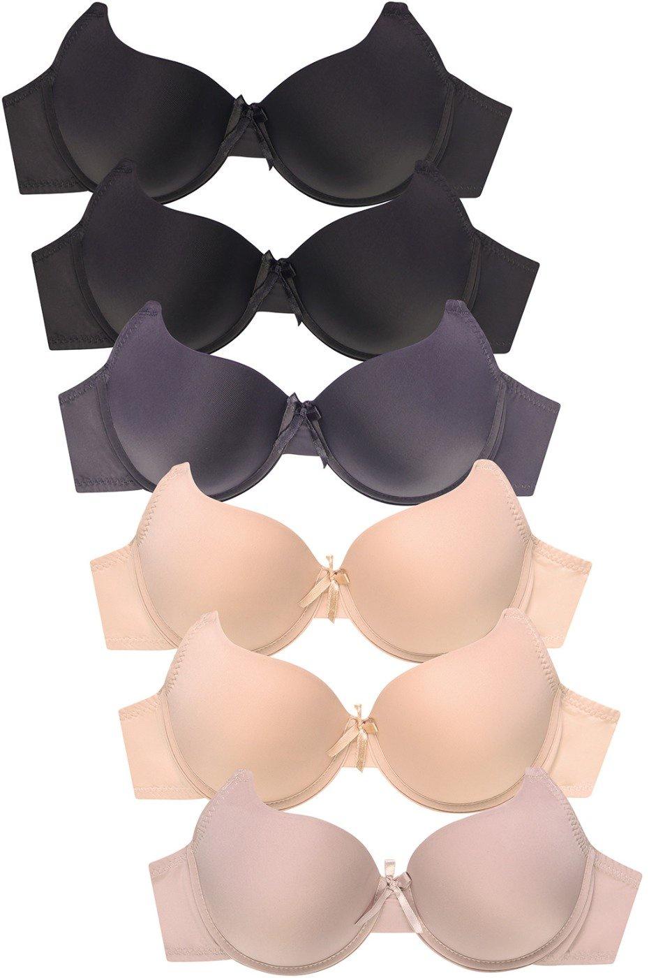 247 Frenzy Women's Essentials Sofra PACK OF 6 Full Coverage Solid T Shirt Bras in Neutral Colors ...