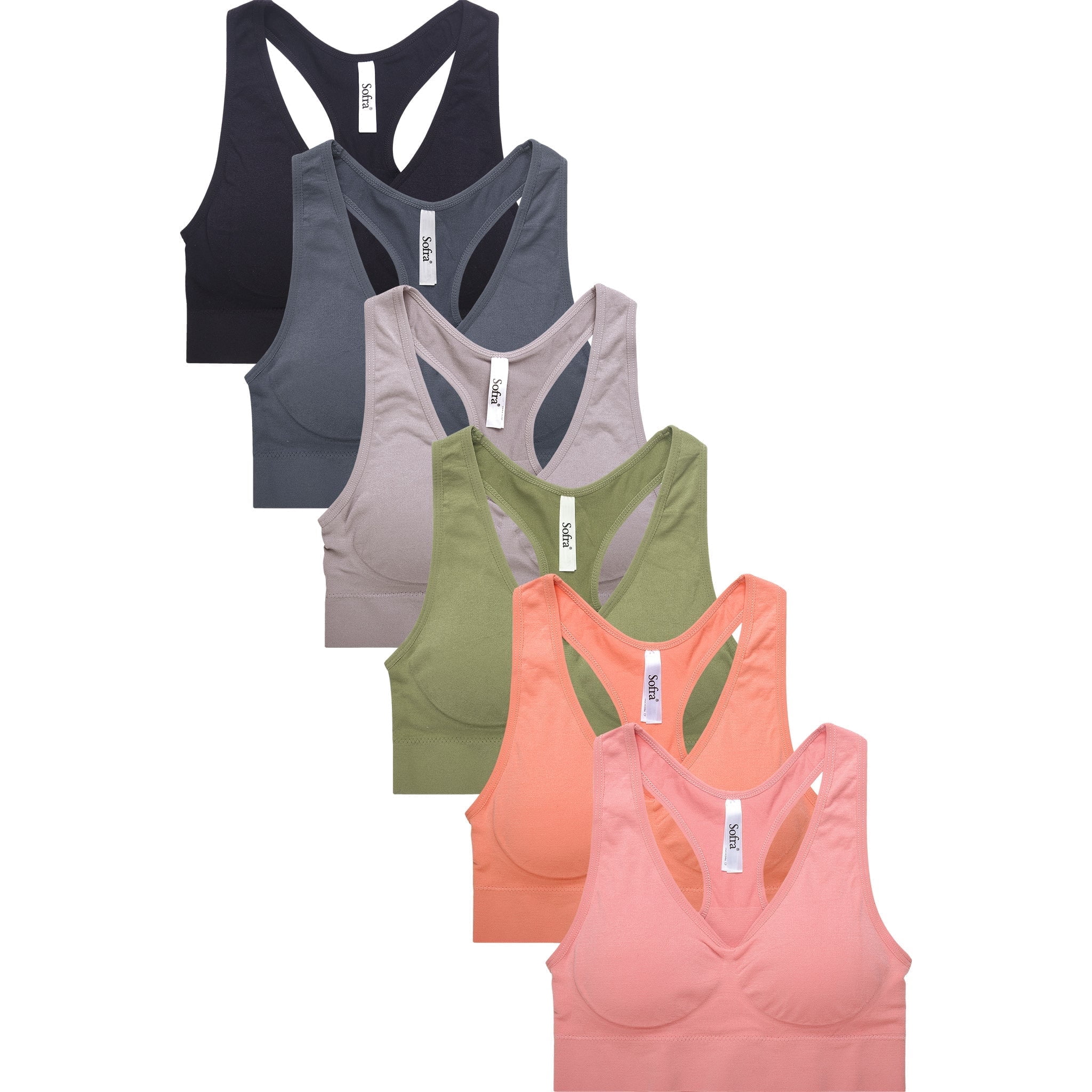 247 Frenzy Women's Essentials Sofra PACK OF 6 Seamless Sports Bras ...