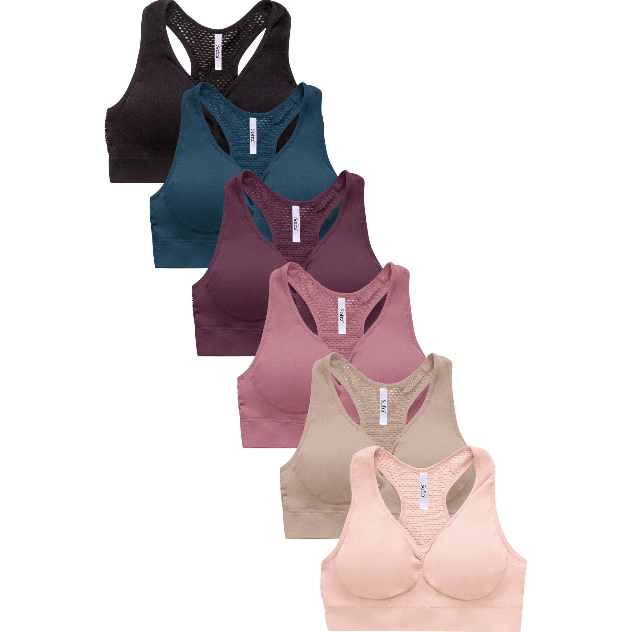 247 Frenzy Women's Essentials Sofra PACK OF 6 Seamless Sports Bras ...