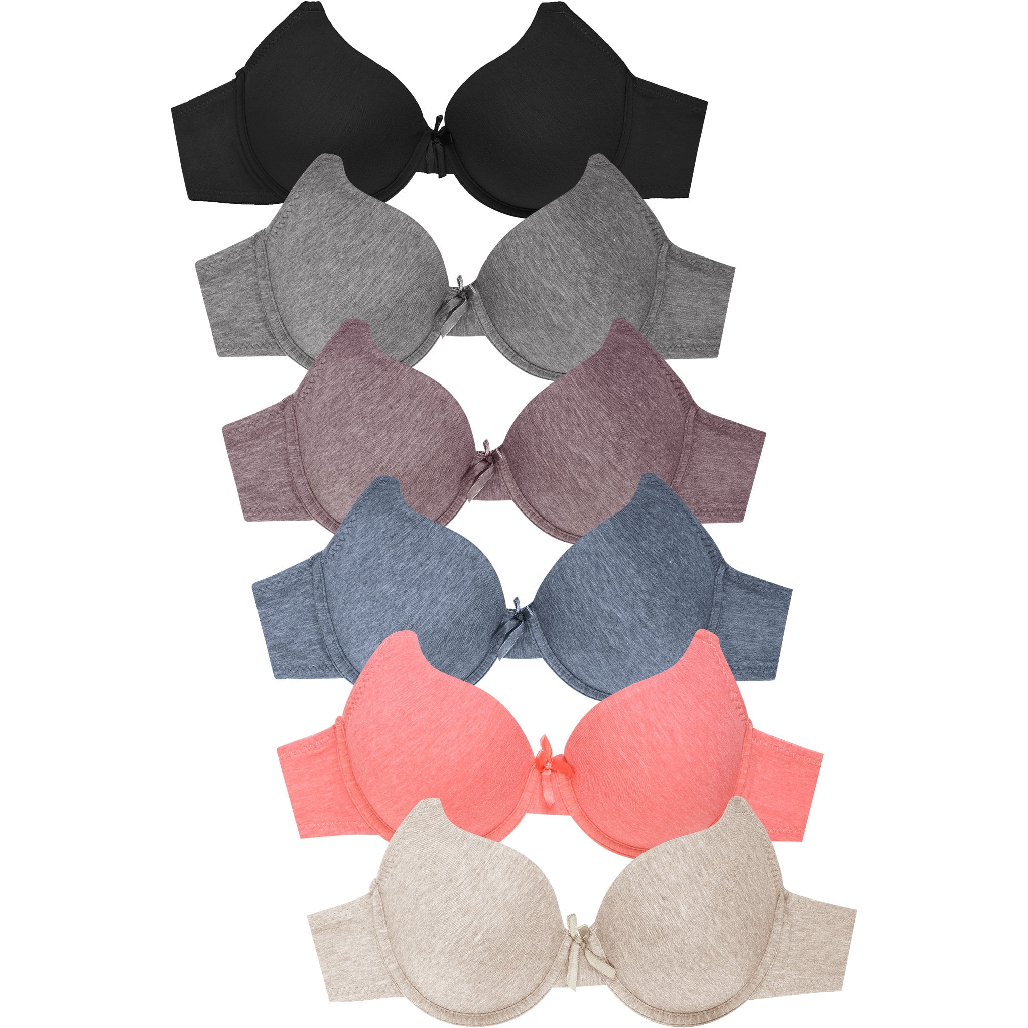 247 Frenzy Women's Essentials Sofra or Mamia PACK OF 6 Full Coverage Solid Cotton Blend Bras ...