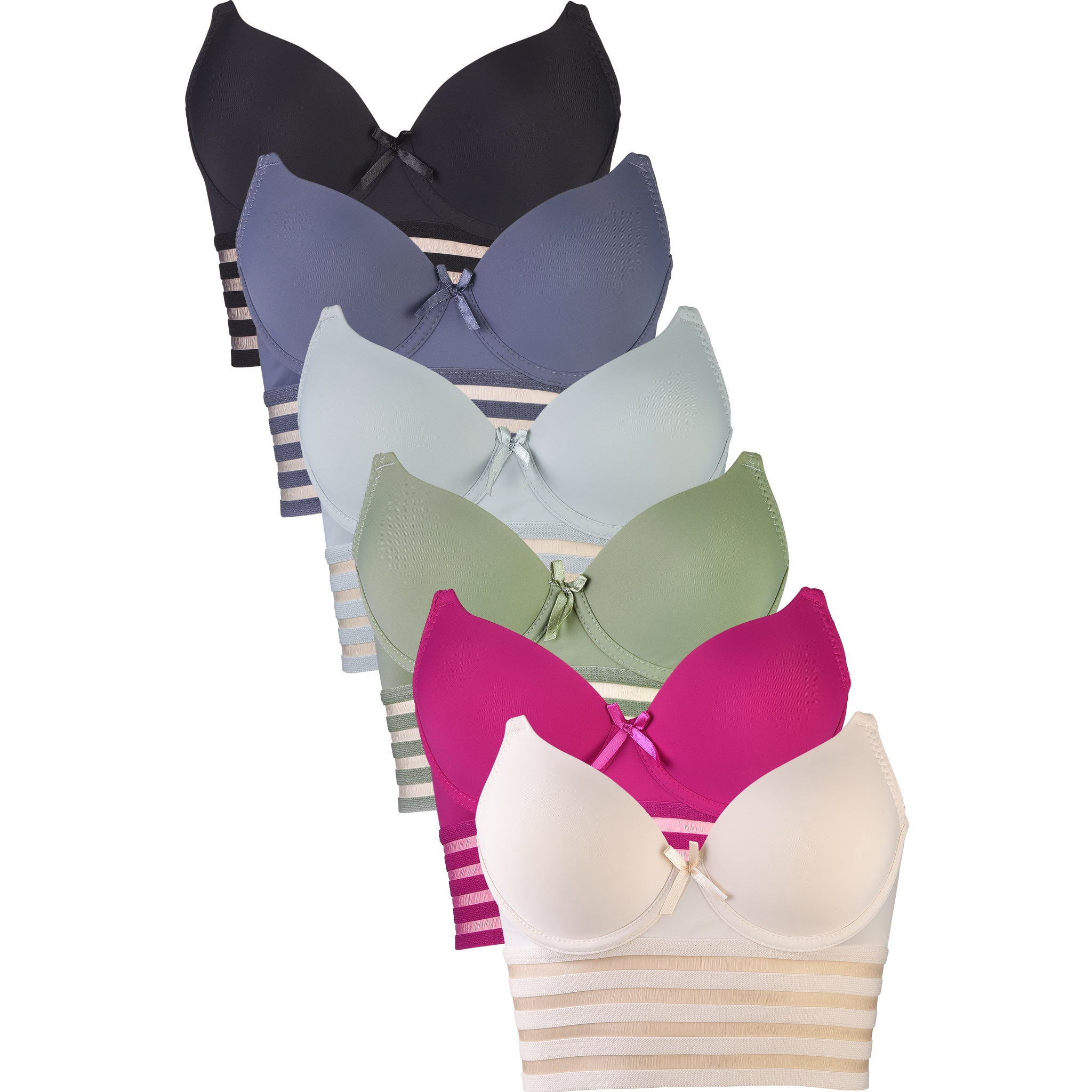 247 Frenzy Women's Essentials Sofra or Mamia PACK OF 6 Full Coverage Solid Long Line Bras ...