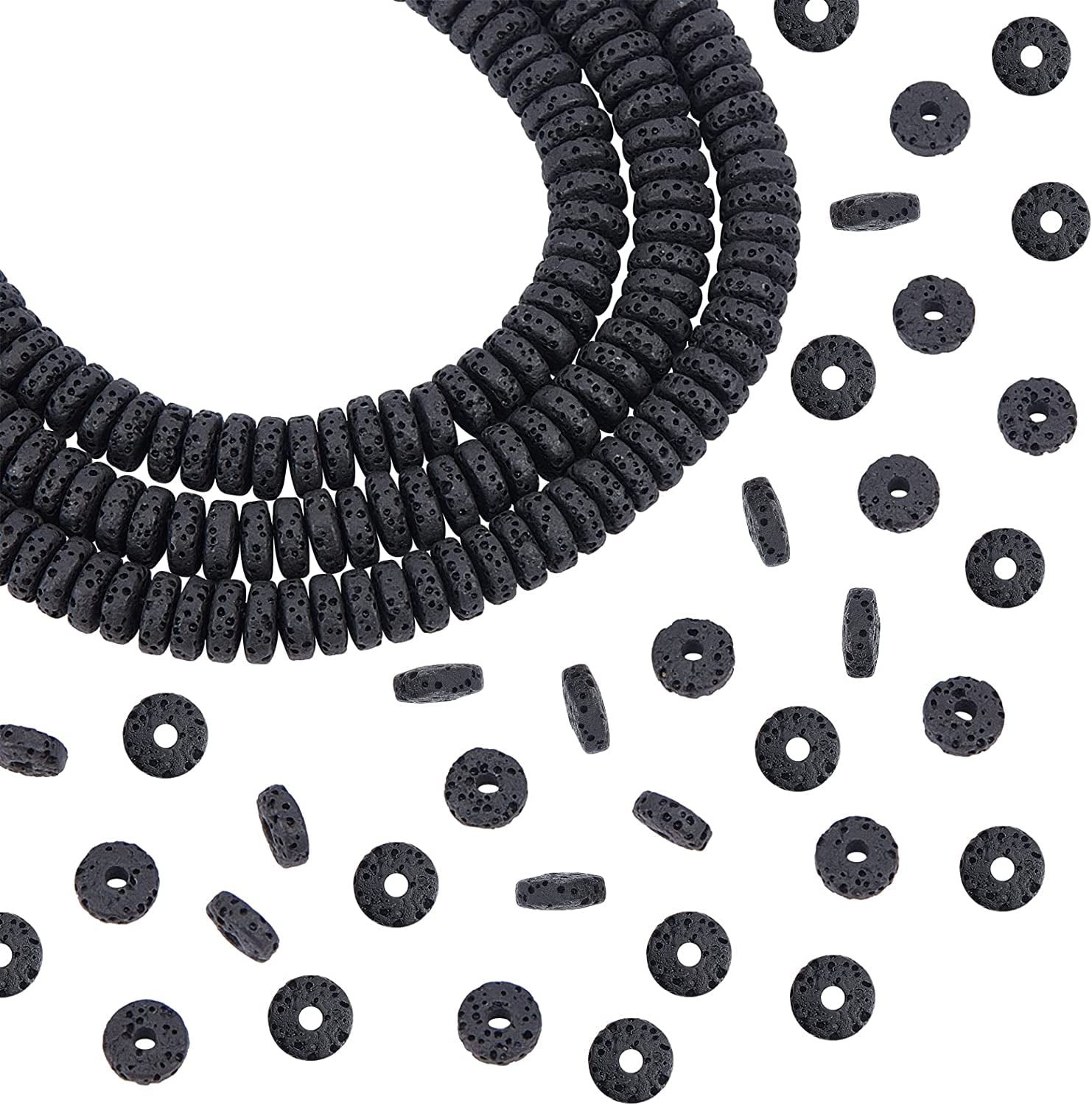 248 Pcs Black Natural Lava Beads 8mm Flat Rock Stone Heishi Discs Beads ...