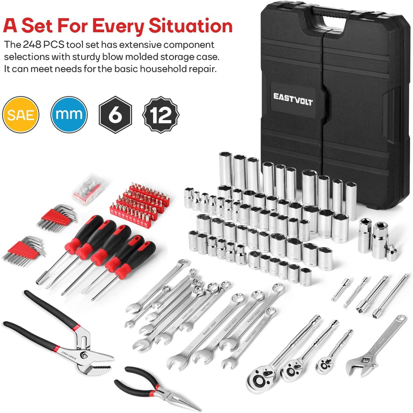 248-Piece Mechanics Tool Set with Storage - Auto Repair Kit for Home ...