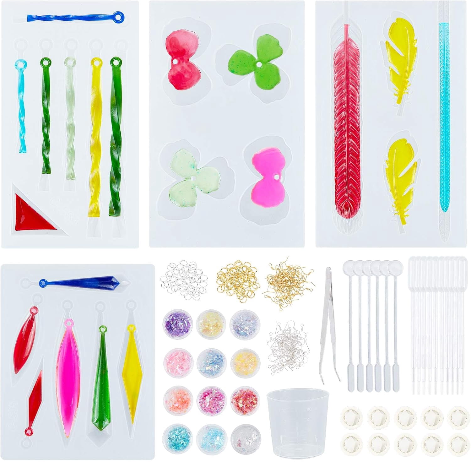 248pcs Earring Pendant Silicone Molds Feather Petal Geometry Charms ...