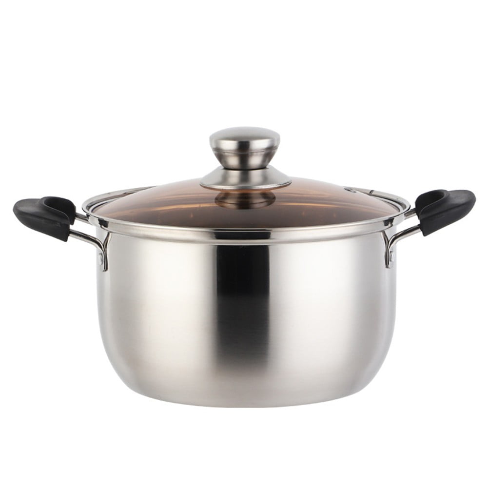 24CM Induction Base Stainless Steel Soup Pot,Stew Casserole,Glass Lid ...