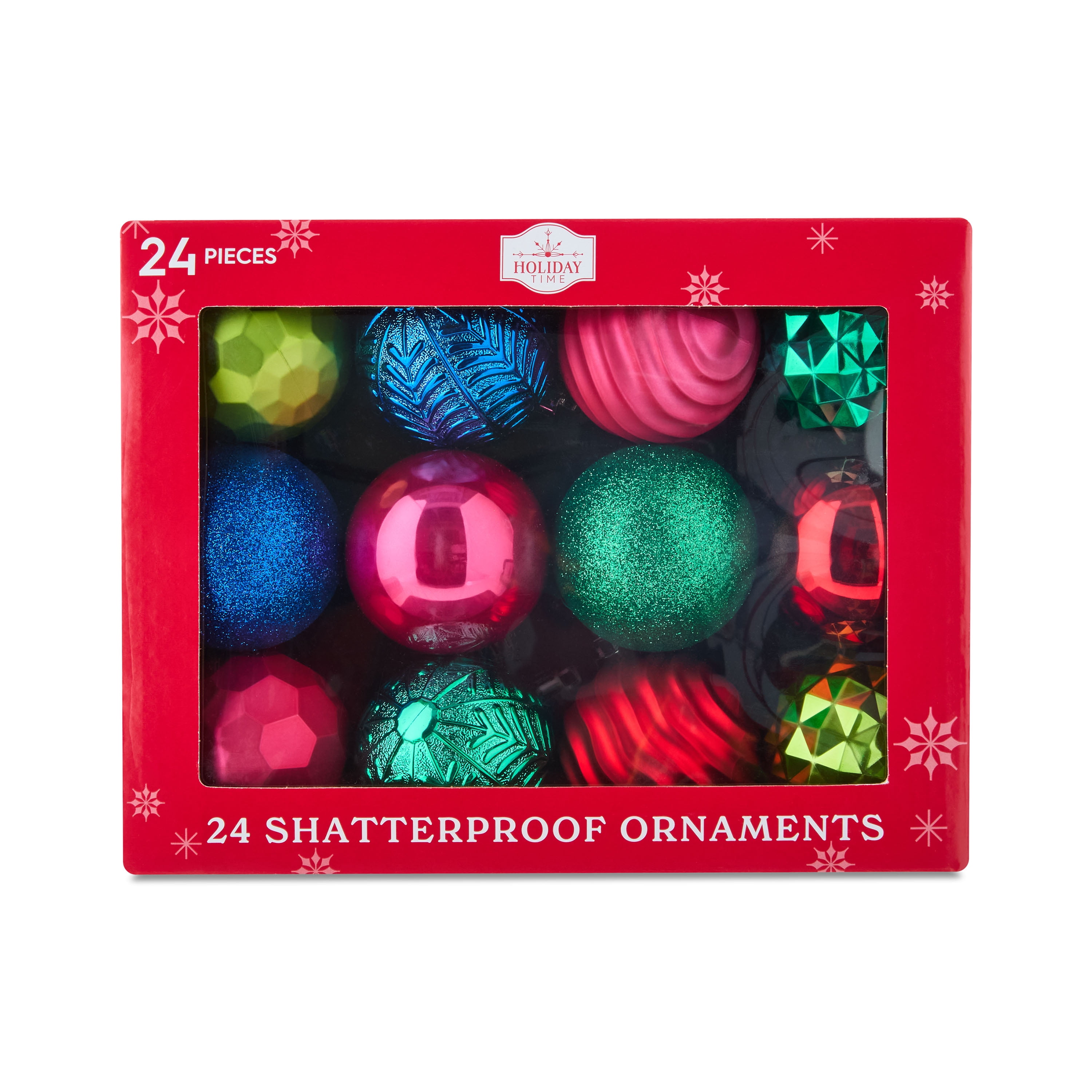 24-Count Multicolor Shatterproof Multi-Textured Christmas Ornaments, 2. ...