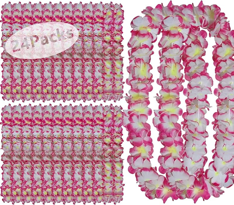 24Counts Thickened Hawaiian Leis Bulk, Tropical Orange Lays for Luau ...