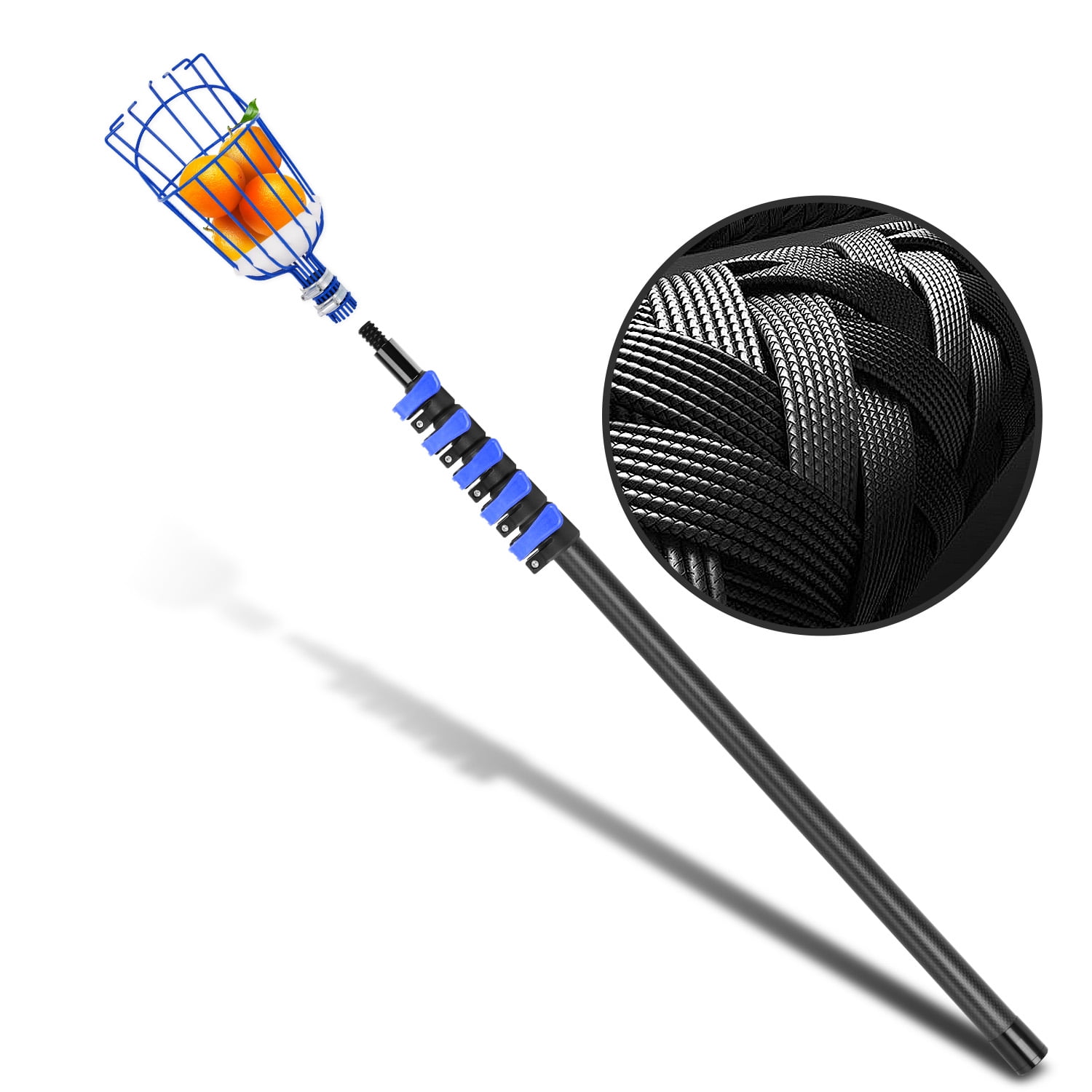 24FT Carbon Fiber Fruit Picker Pole with Basket, Apple Picker with ...